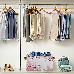 xigua Japanese Cherry Blossom Storage Bin for Toy Storage Basket Dirty Clothes Sundries Office Home Closet Organizer Shelf Cube Box Waterproof Laundry Basket