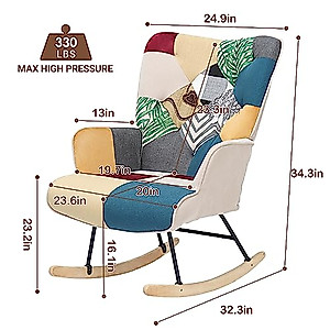 K Knowbody Rocking Chair Nursery, Boho Nursery Glider Rocker Modern Accent Chair for Bedroom, Living Room, Tufted Upholstered Armchair with Linen Fabric, Nursing Chairs for Mom and Baby, Bright Color