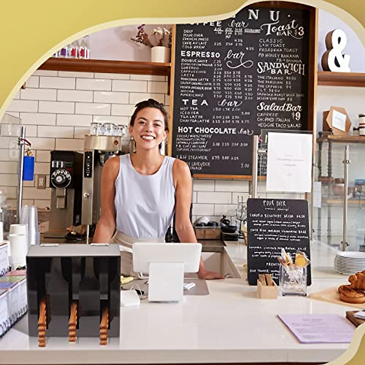 2 Pcs Acrylic Utensil Dispenser Cutlery Organizer with 3 Compartment Black Silverware Holder Plastic Flatware Caddy for Restaurant Party Picnic Office Cafe Countertop Kitchen Wedding Spoon Fork Straw