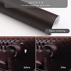 Leather Repair Tape, Self-Adhesive Leather Repair Patch for Couch Furniture Sofas Car Seats, Advanced PU Vinyl Leather Repair Kit (Dark Brown, 17X79 inch)
