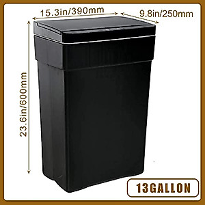 HGS Kitchen Trash Cans Waste Bin Garbage Can Touch Free 13 Gallon Automatic Trash Bins with Lid, 50 Liter Sensor Touchless Garbage Bin for Bedroom Bathroom Home Office, 2 Pack (Black)
