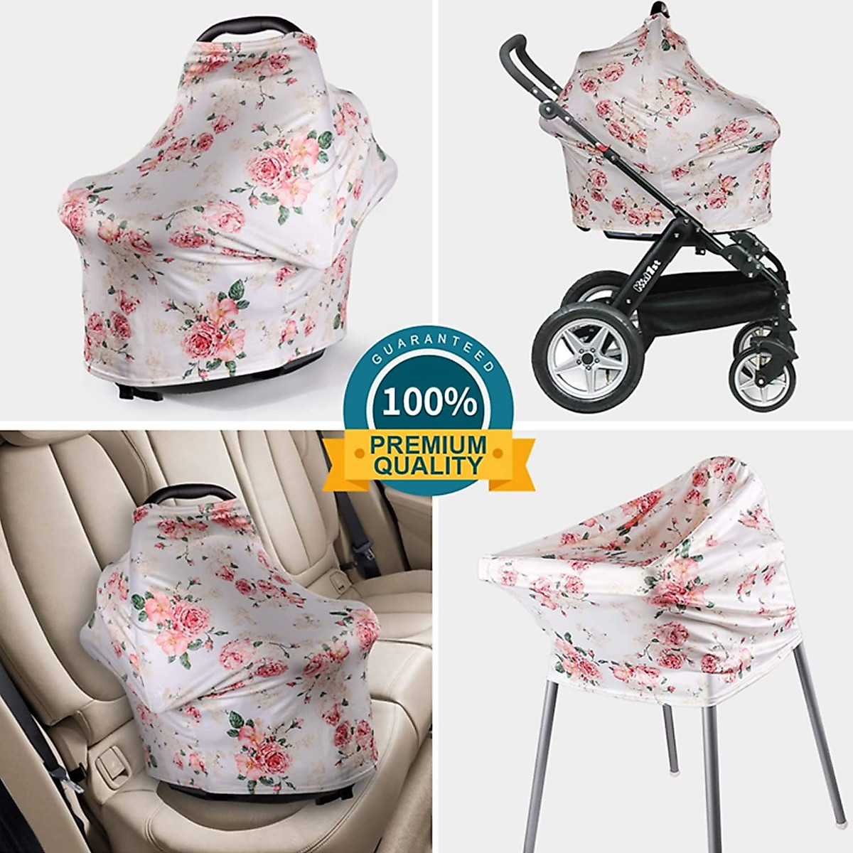 Baby Car Seat Cover for Newborns, Nursing Cover for Breastfeeding Moms, Versatility for Car Seat Canopy, Shopping Cart Covers, Stroller Cover, Infinity Scarf, Baby Shower Gifts for Boy & Girl (Floral)