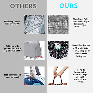 Joymee Lunch Bag Women Insulated Lunch Box Reusable Leakproof Large Cooler Tote for Womens Mens Adults with Bottle Holder and Side Pockets for Work Office Picnic - White Little Flowers