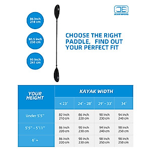 OCEANBROAD Kayak Paddle 90.5in/230cm Alloy Shaft Kayaking Boating Canoeing Oar with Paddle Leash 1 Paddle