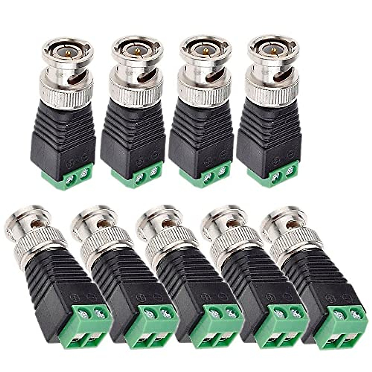 joleully BNC Male Balun Connector 9 Pcs Coaxial Cat5 to BNC Male Connector and BNC to 2 Screw Camera Terminal Male Adpater for CCTV Surveillance Video Cameras Coaxial/Cat5/Cat6 Cable to BNC Male Conne