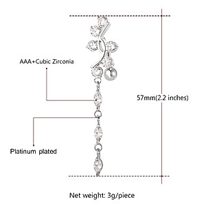 U7 Belly Rings Platinum Plated Cubic Zirconia Leaf Dangle Navel Rings for Women Beach Wear