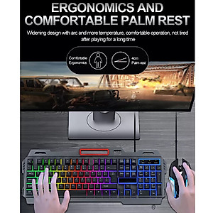 EXHNLE Gaming Keyboard and Mouse Combo, LED Rainbow Backlit Keyboard with 104 Key Computer PC Gaming Keyboard for PC/Laptop
