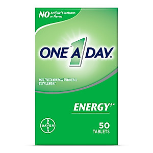 One A Day Energy Multivitamin with Vitamin A, C, D, E, Zinc for Immune Health*, Caffeine, Biotin, B6, B12 & More, 50 Tablets