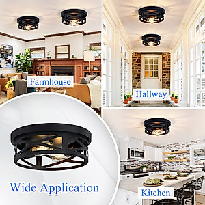 SKEJAO Flush Mount Ceiling Light Fixture,Black 2-Light Hallway Light Fixtures Ceiling,Light Fixtures Ceiling Mount for Farmhouse,Kitchen,Hall (2 Pack)