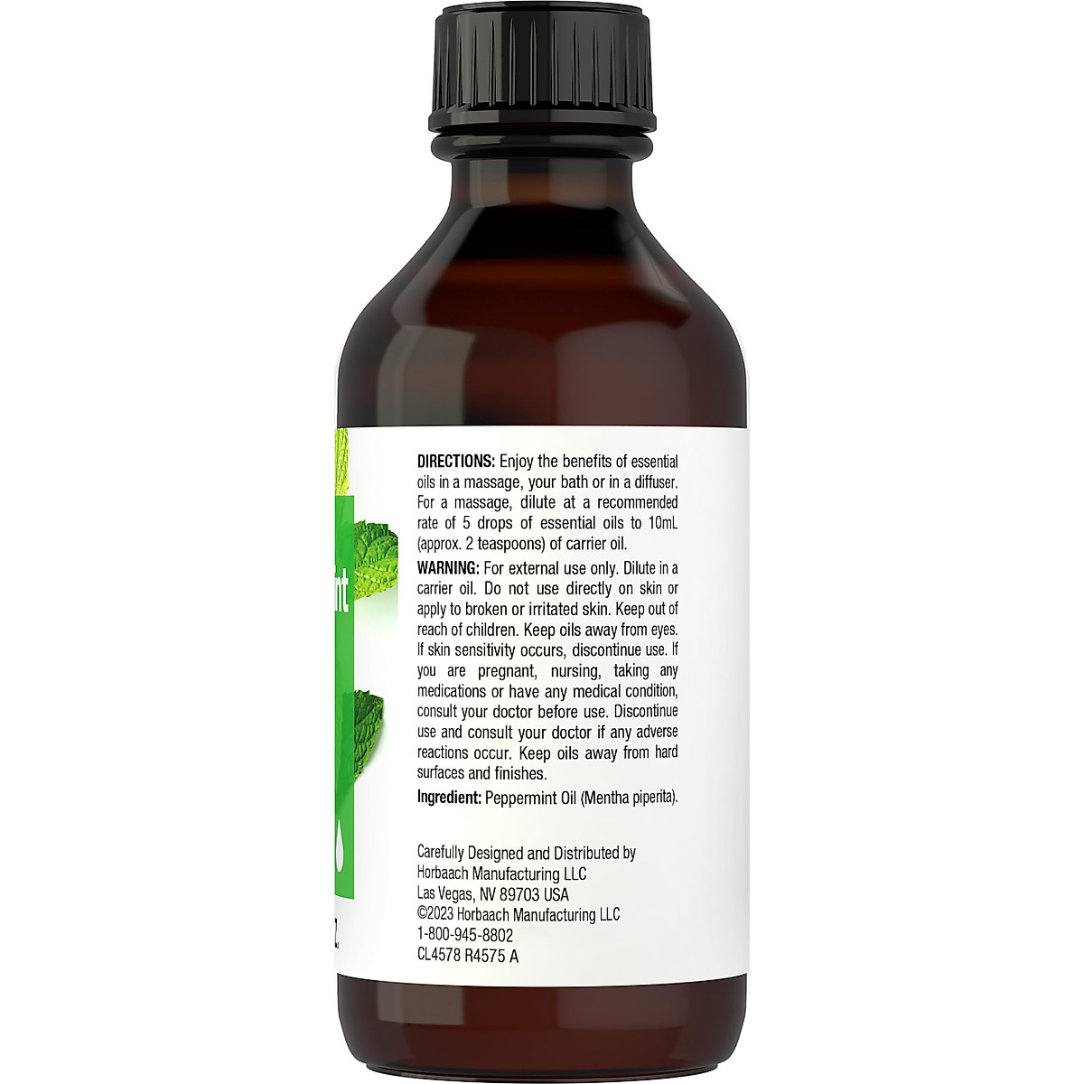 Horbäach Peppermint Oil | 2 fl oz | Pure Essential Spray | for Massage, Bath & Diffusers | Non-GMO, Gluten Free