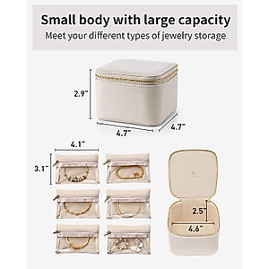Vlando Small Jewelry Box Organizer,Travel Jewelry Storage with 6 Velvet Jewelry Zipper Pockets,Travel Jewelry Case Christmas Gifts Birthday Gifts for Women Girls (White)