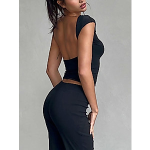 LovelyWholesale Women's Sexy 2 in1 Cut Out Crop Top Cap Sleeve Slim Fit T Shirts Black Medium