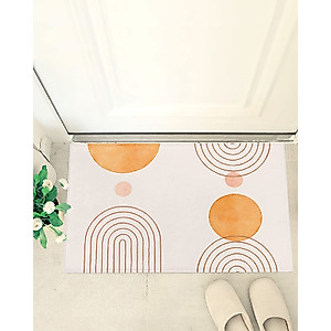 Indoor Doormat Boho Sun Mid Century Abstract Geometric,Shaggy Floor Mat with Non-Skid Backing Modern Minimalist Art,Machine Washable Plush Area Rug Carpets for Kitchen Nursery Bedroom 20x3in