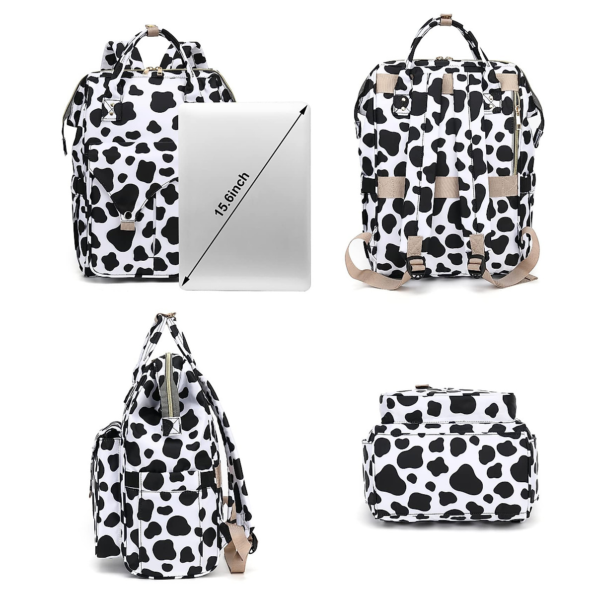 Cow Print Laptop Backpack College School Backpack Bookbags Nurse Backpacks Travel Bags Casual Daypacks for Women Girls Fits 15.6 Inch Notebook