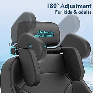 JZCreater Car Headrest Pillow, 180° Adjustable, U- Shaped Design, Head, Neck Support Pillow, Travel Sleeping Car Headrest, Suitable for Kids and Adults (Black)