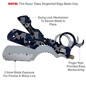 Krisp Beauty Professional Classic Straight Edge Barber Razor For Close Shaving - Salon Quality Men's Beard Cut Throat Finger Razor Shavette With 10 Shaving Blades