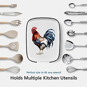 Funny Cute Rooster Patten Ceramic Spoon Rest for Kitchen Stove Top Counter, Large Spoon Holder for Kitchen Counter-Heat Resistant Cooking Utensil Rest Farmhouse Kitchen Décor (Do Not Use Dishwasher)