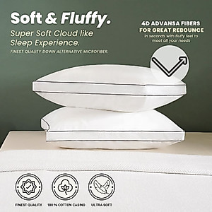 CHATEAU HOME COLLECTION Tencel Eucalyptus Queen Size Sheet Set & Standard Pillows Set of 2 Combo- Ivory Silky Soft Breathable Sheets & White Supportive Soft Pillow Design with Grey Stripes