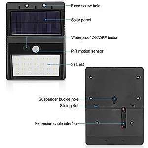 Zerone Solar Powered Light, 28 LED Solar Sensor Light Garden Light Wall Light Turns on Automatically 3 Modes for Home Garden