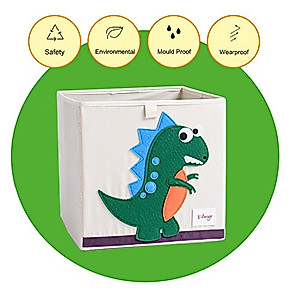 DODYMPS Foldable Animal Canvas Storage Toy Box/Bin/Cube/Chest/Basket/Organizer for Kids, 13 inch (Dinosaur)