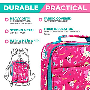 Bento Lunch Box with Insulated Bag, Water Bottle Ice Pack Set for Kids Toddlers, 5 Portion Sections, BPA Free Removable Tray, Pre-School Kid Toddler Daycare Lunches, Snack Container, Pink Unicorn