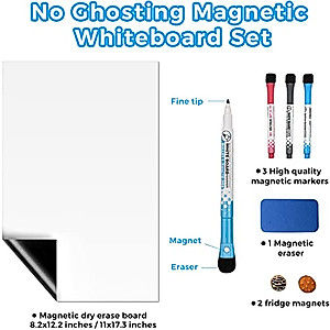 HAMIGAR Magnetic Whiteboard for Fridge, Dry Erase Letter Board, Shopping List Menu, Grocery List Magnet Pad for Fridge, 8.2x12.2 Inches Meal Planning Notepad, with 3 Markers & 1 Eraser & 2 Magnets