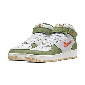 Nike mens Air Force 1 Mid Qs, White/Oil Green/Sail/Total Ora, 10.5