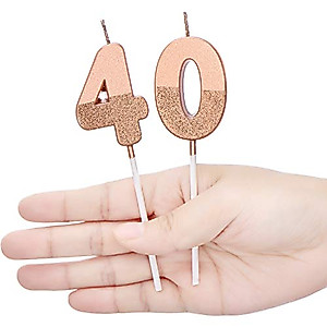 40th Birthday Candles Glitter Cake Numeral Candles 40th Happy Birthday Cake Topper Numeral Candles for Birthday Party Wedding Decoration Anniversary Celebration Favor, Rose Gold