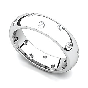 Juno Jewelry 14k White Gold Bezel set Diamond Semi Eternity Wedding Band Ring (G-H/SI, 0.42 ct.), 5.5