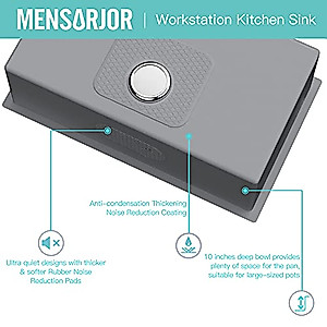 MENSARJOR 14 x 19 Inch Workstation Undermount Single Bowl 16 Gauge handmade NEW MODEL Stainless Steel Kitchen sink …