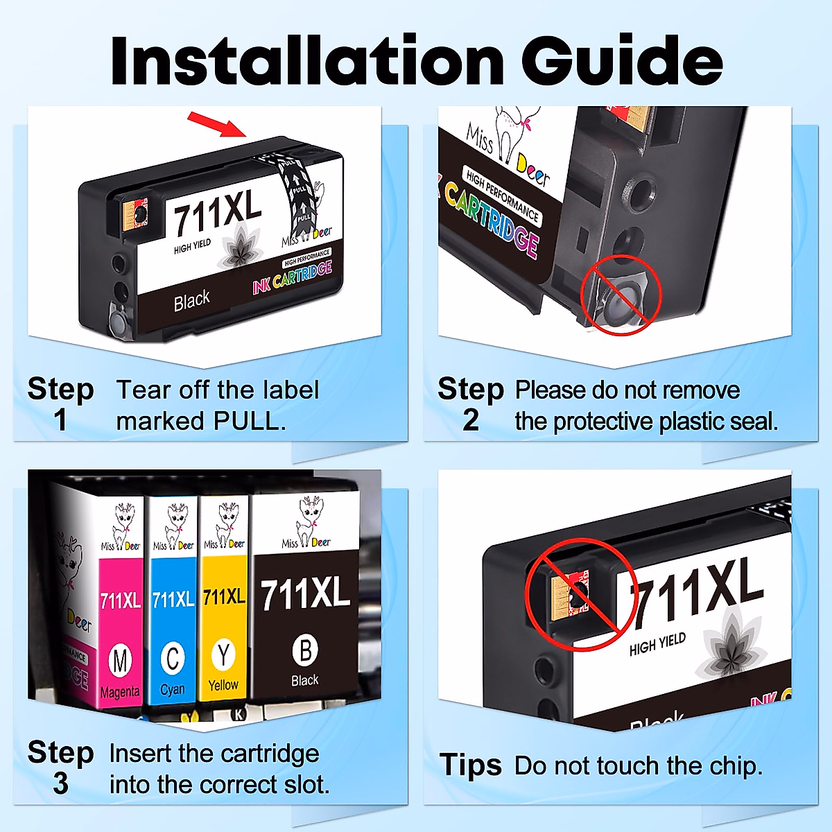 Miss Deer 711XL Ink Cartridges Replacement for 711 711XL,Work for Designjet T120 T520 24-in T520 36-in Printers(3 Black, 2 Cyan, 2 Magenta, 2 Yellow) 9 Pack