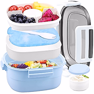 FITHOME Freezer Lunch Box Container,1.3L Reusable Salad Lunch Containers with Built-In Ice Pack & Fork,Leakproof,BPA-Free-3 Compartments for Adults