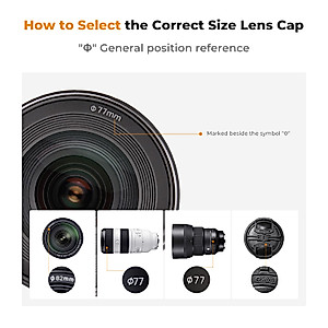 K&F Concept 77mm Lens Cap, 9-in-1 Center Pinch Lens Cover + Anti-Loss Keeper Leash + Microfiber Cleaning Cloth Kits Compatible with Nikon, Canon, Sony, Fujifilm Camera Lenses