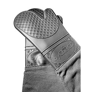 Extra Long Silicone Oven Mitts - Silicone Mitts, Heat Resistant Mitts, Non-Slip Professional Cooking Mitts, Kitchen Potholders and Oven Mitts, Heat Resistant Grill Gloves, Oven Mitts (Black, X-Long)