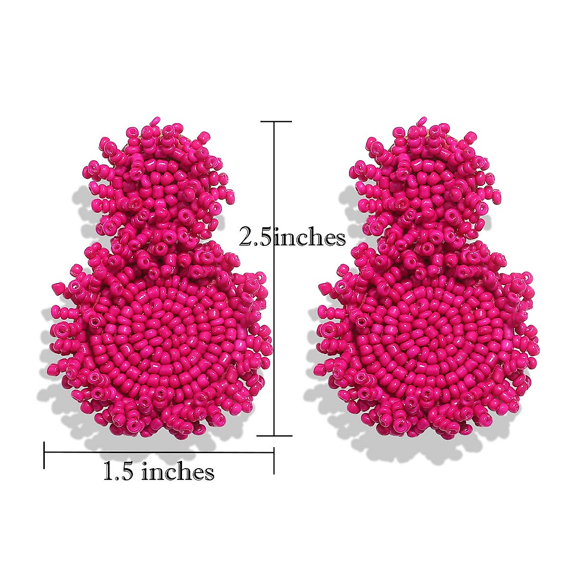 GLBCC Statement Drop Earrings for Women - Bohemian Beaded Round Dangle Earrings Idea Birthday Gifts for Mom Wife Friend (hot pink)