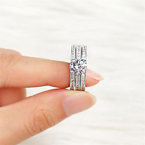 SUNLIAT Engagement Wedding Ring Set for Women,925 Sterling Silver Round Cubic Zirconia Bridal Rings Sets, Wedding Band Promise Rings for Her Simulated Diamond Anniversary Ring