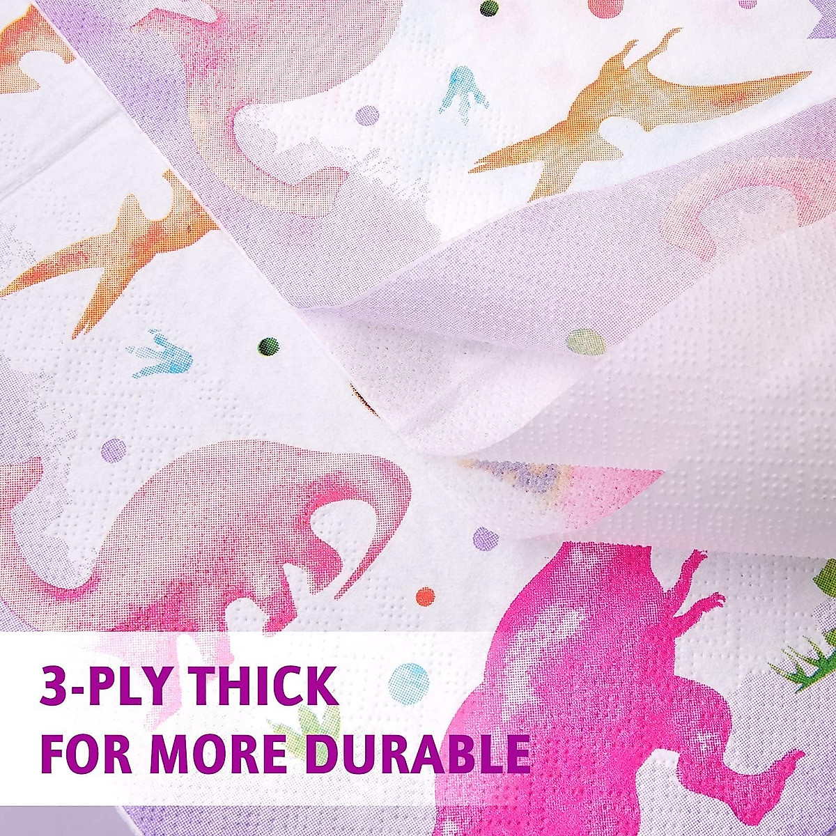 WERNNSAI Pink Dinosaur Party Supplies - 48 PCS Dinosaur Paper Plates Napkins Dino Dinner Plates and Napkins Girls Birthday Party Tableware for Kids Birthday Baby Shower Decorations Serves 16 Guests