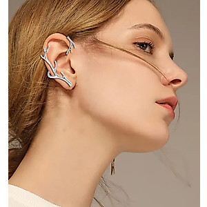 LOREMOW Ear Clips Earrings for Women Ear Cuffs Non Piercing Ear Wrap Branch Leaf Clip On Cartilage Helix Earrings Silver