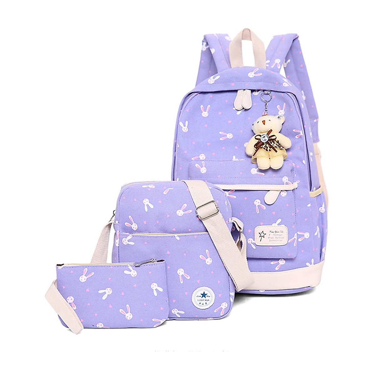 3Pcs Girl Backpack Sets Cute Cartoon Rabbit Prints Elementary Students Daypack Primary Schoolbag Kids Knapsack for School