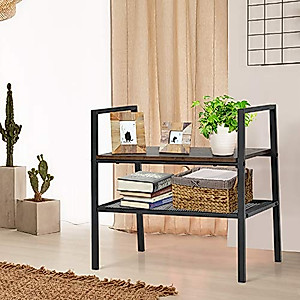 Giantex 2-Tier Storage Shelf Bookcase Stackable Ladder Rack W/ Metal Frame and Mesh Shelf Compact Kitchen Shelf for Living Room, Bedroom, Entryway Kitchen Industrial Style Shoe Rack(1)