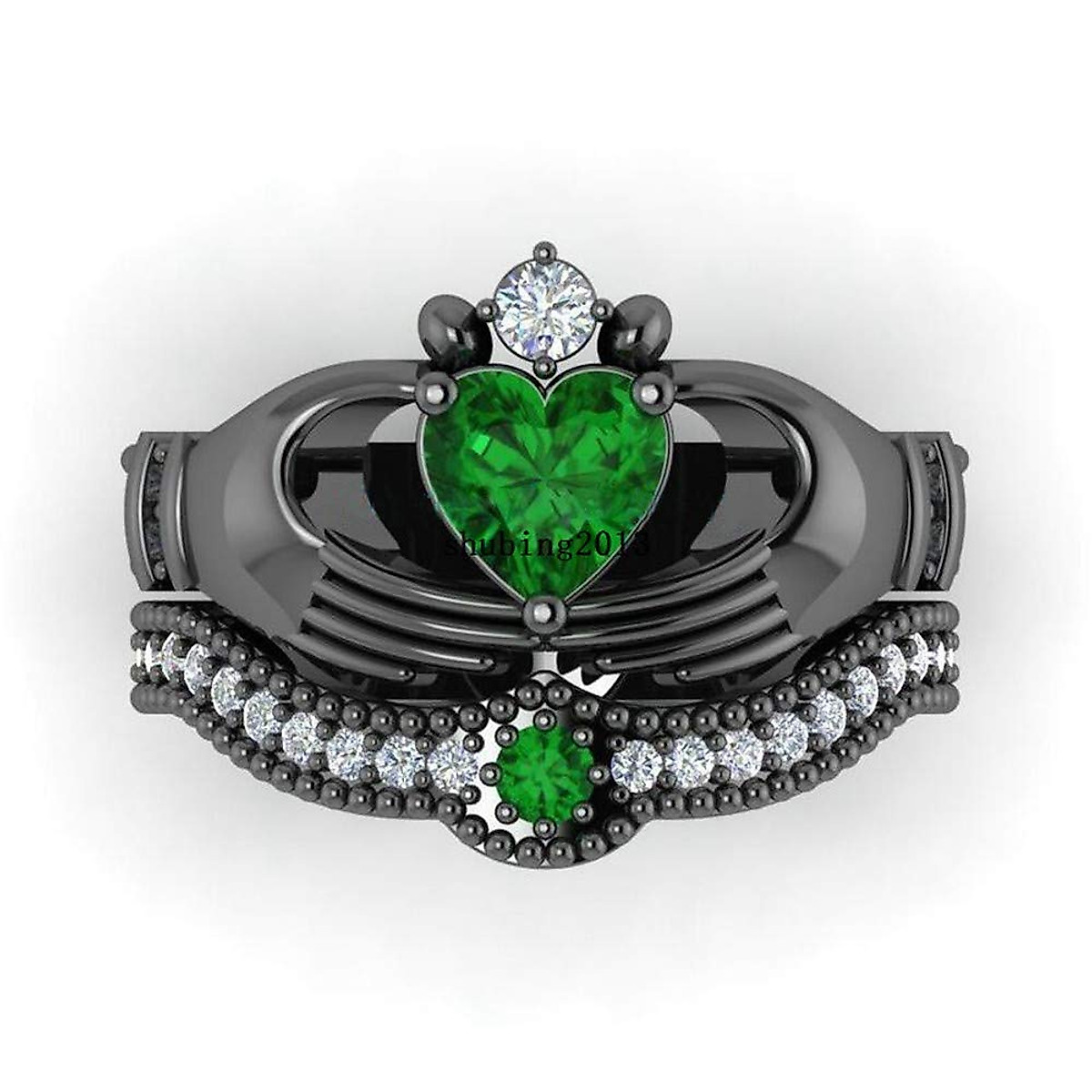 wedding ring set His Hers Couples Matching Rings Women's Claddagh Black Gold Plated Heart CZ Wedding Engagement Ring Bridal Sets & Men's Stainless Steel Wedding Band