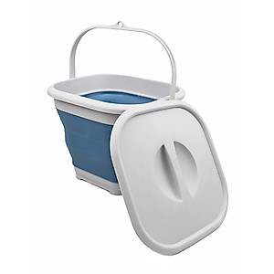 SAMMART Collapsible Square Handy Bucket with Handle & Lid 5.5L (1.4 Gallon) -Foldable Square Water Pail - Portable Tub for Fishing, Camping, Outdoor and Home (Grey/Steel Blue, 1)