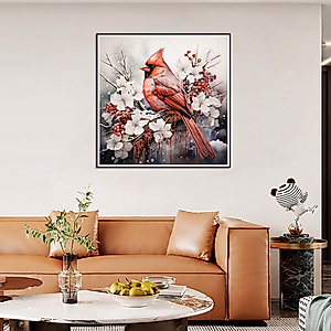 Stalente Diamond Painting Kits for Adults, Cardinal 5D DIY Diamond Art Kits for Beginners Round Full Drill Diamond Painting for Home Wall Decoration Gift 12×12inch, Birds