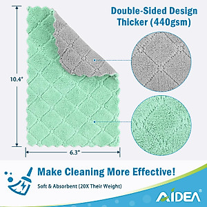 AIDEA Kitchen Dish Cloth - 12 Pack, Super Absorbent Coral Fleece Dish Cloths, No Odor Reusable Dish Cloth, Premium Microfiber Cleaning Cloths, Nonstick Oil Washable Fast Drying 6.3" x10.4"
