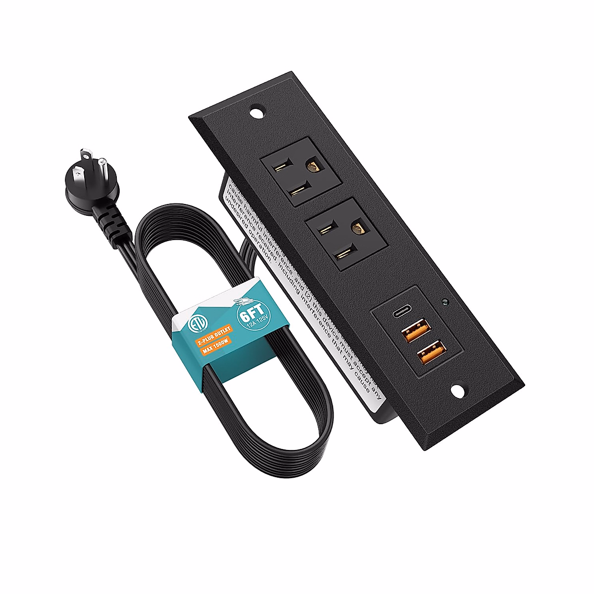 18W USB C Recessed Power Strip,Mountable Desk Outlet with 2 Outlets 3 USB Ports,Desktop Charging Station for Furniture Nightstand Side Table End Table,ETL Listed,White