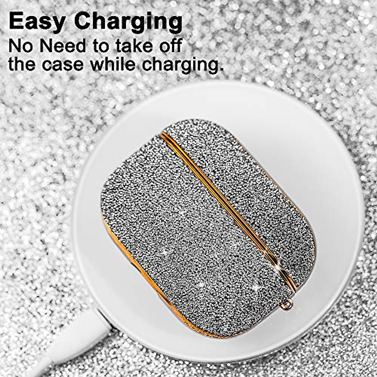 KINGXBAR Luxury AirPods Pro Case Bling Sparkle Crystals Cute Glitter Chic Design Shockproof Protective Hard Cover with Accessories Keychain for Apple AirPods Pro Silver for Girls Women