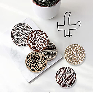 Wooden Drink Coasters, Wood Coasters Set with Holder, Absorbent Coaster Sets of 6, Coaster with Holder for Tabletop Protection, Suitable for Kinds of Cups
