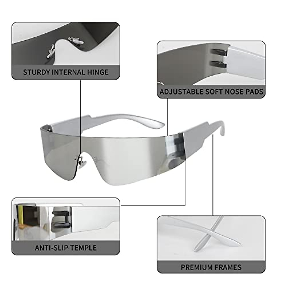 Y2K Trendy futuristic surround fashion rimless glasses sunglasses for women men,cyberpunk version of silver sunglasses rave party (Pink Sunglasses2)