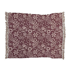 Bloomingville Recycled Cotton Paisley Pattern and Tassels, Multicolor Blanket Throw, Purple