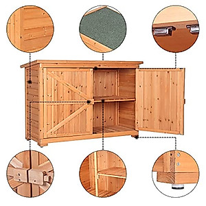 FRITHJILL 34.6 Inch Tall Outdoor Fir Wooden Storage Shed, Tool Organizer Cabinet with Double Doors